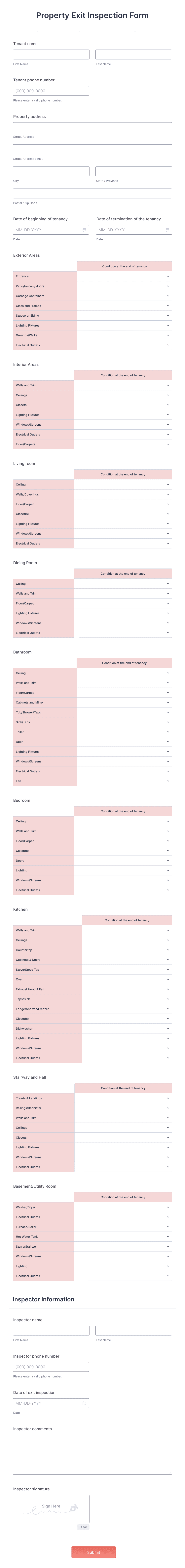 Property Exit Inspection Form Template | Jotform