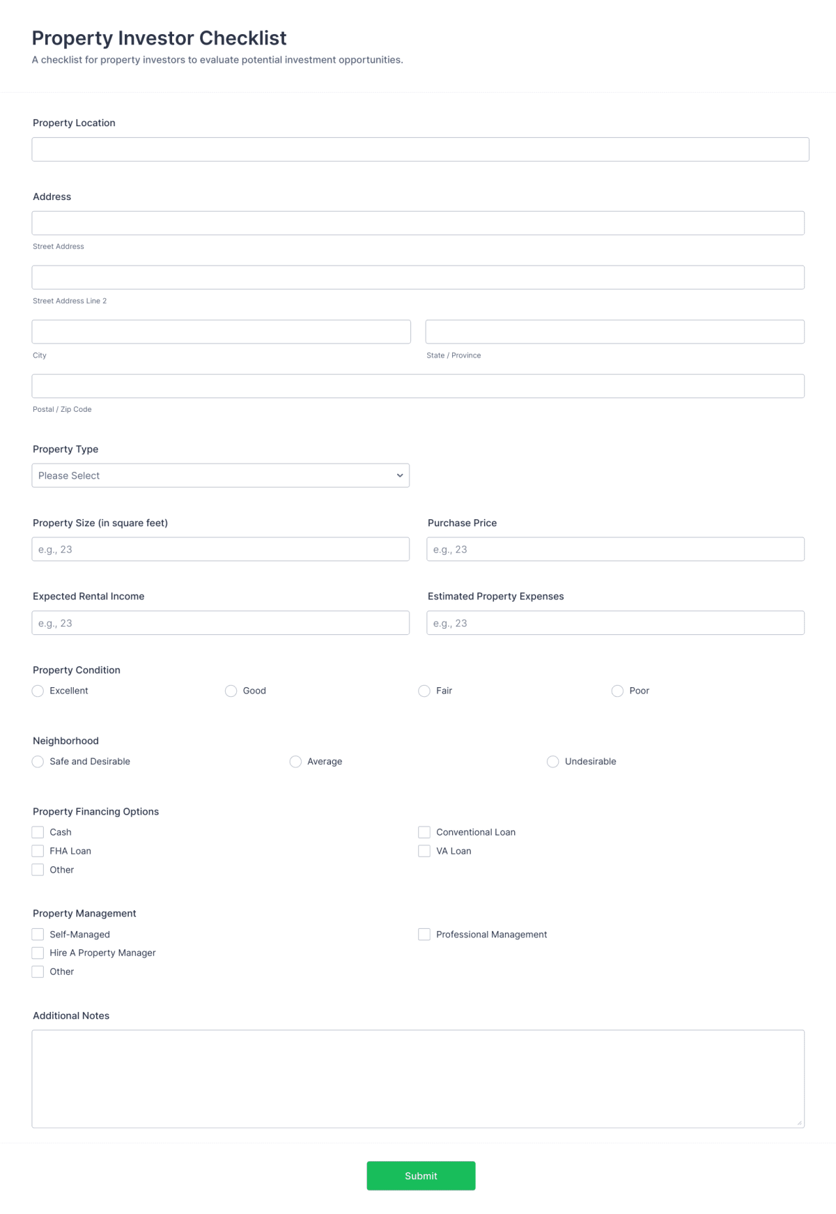 Property Investor Checklist Form Template | Jotform