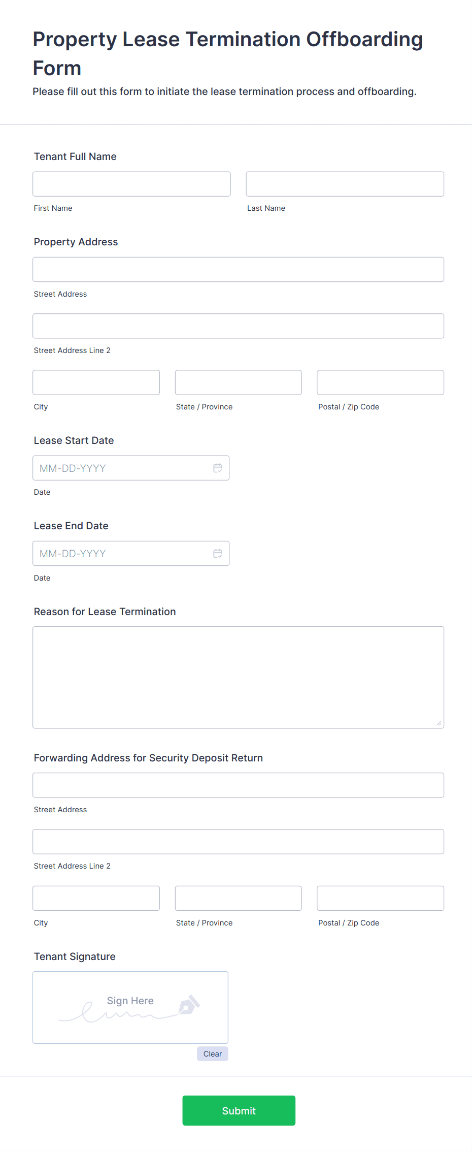 Property Lease Termination Offboarding Form Template | Jotform