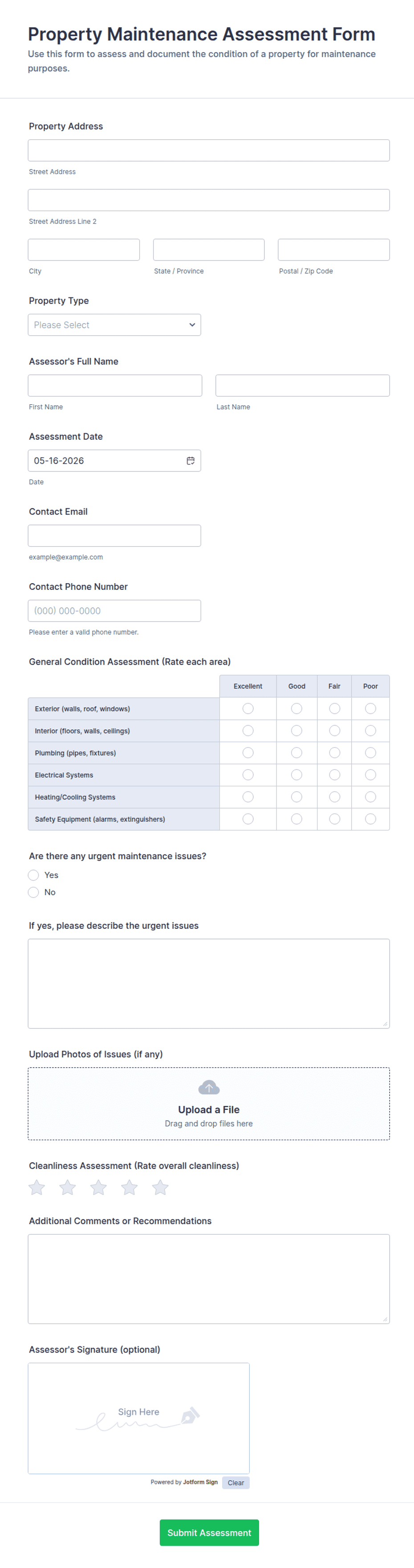 Property Maintenance Assessment Form Template | Jotform