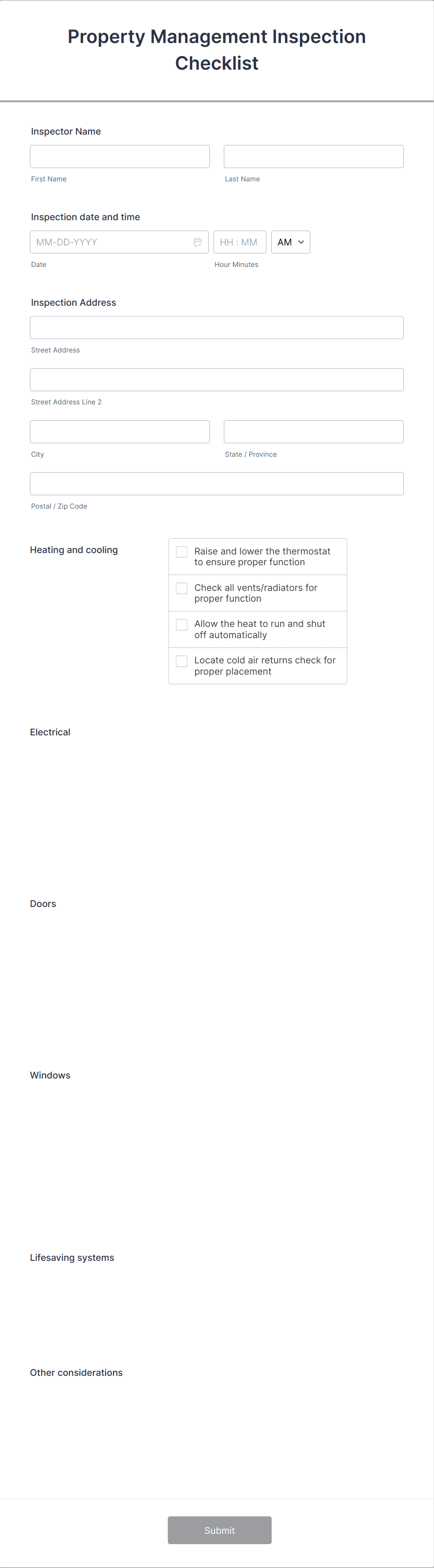 Property Management Inspection Checklist Form Template | Jotform