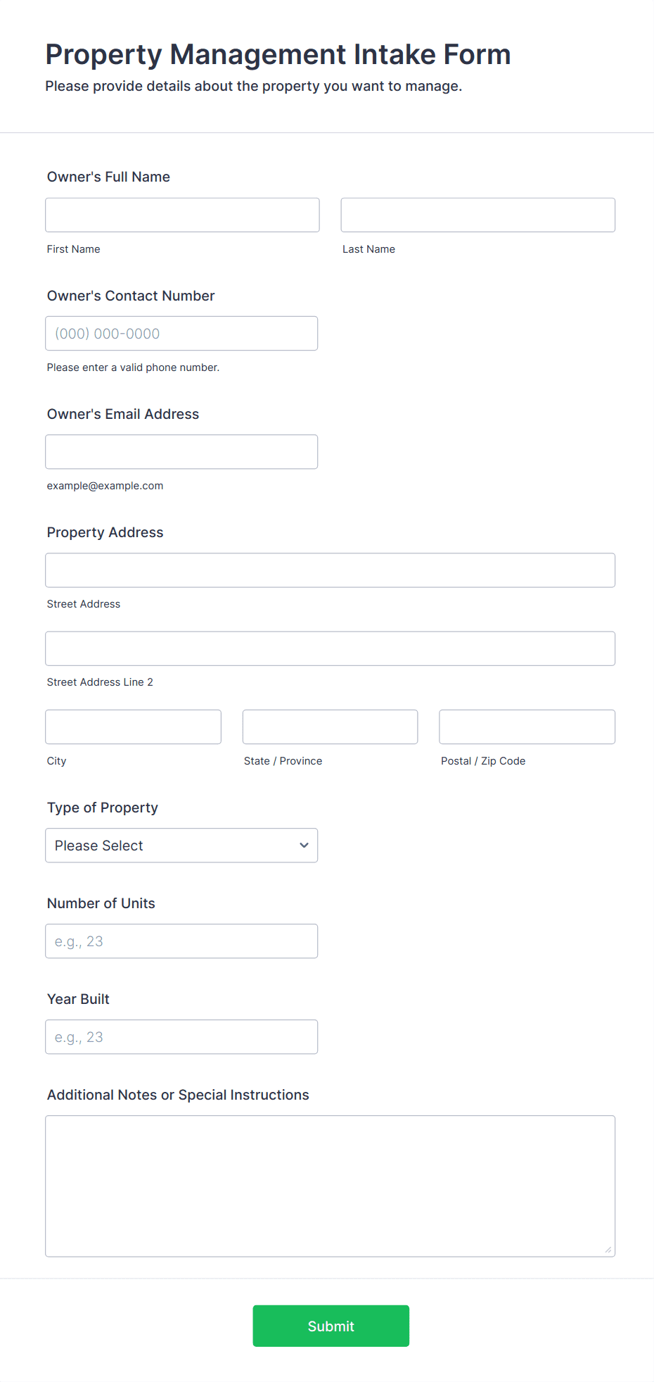 Property Management Intake Form Template | Jotform