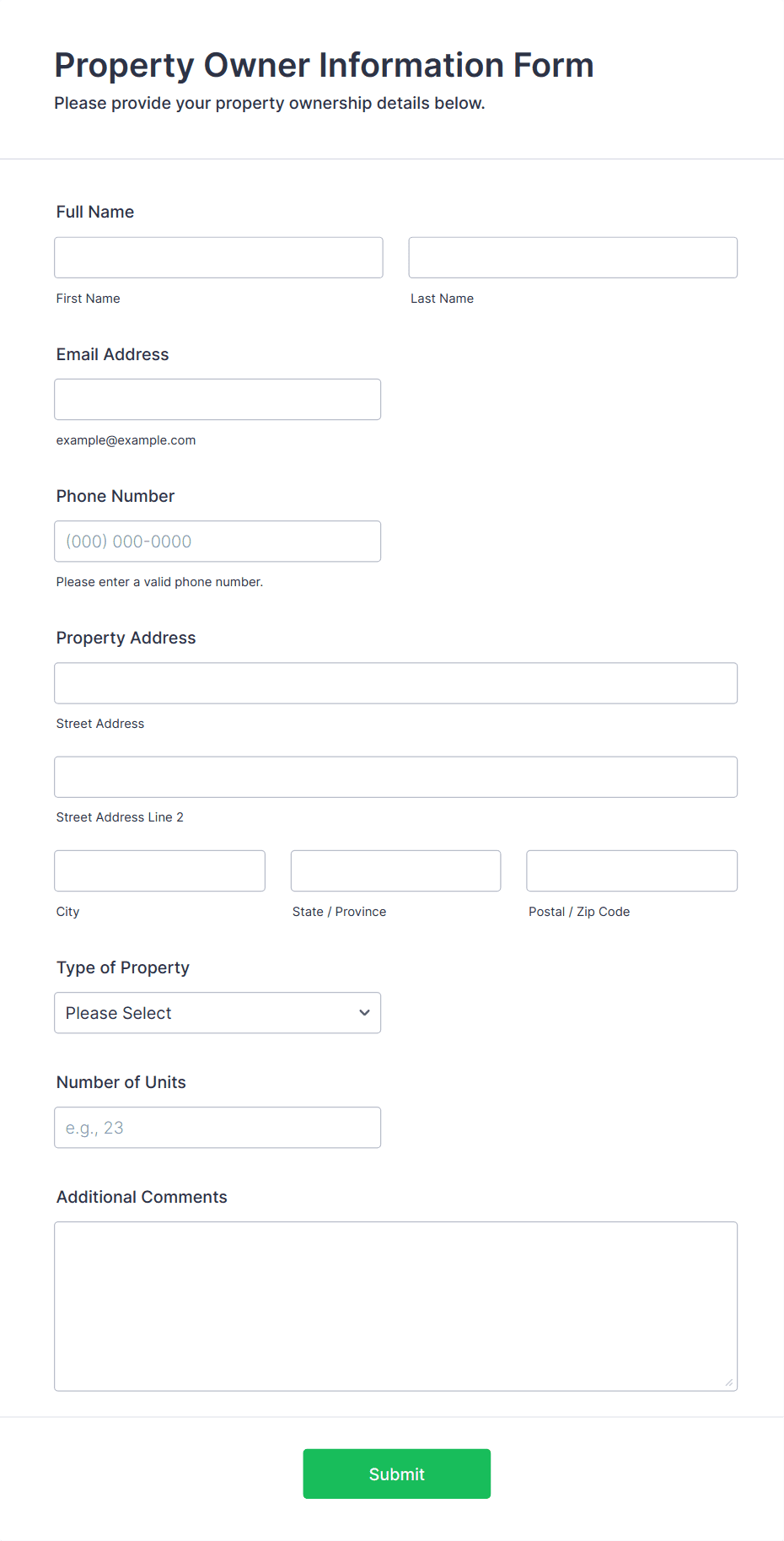 Property Owner Information Form Template | Jotform