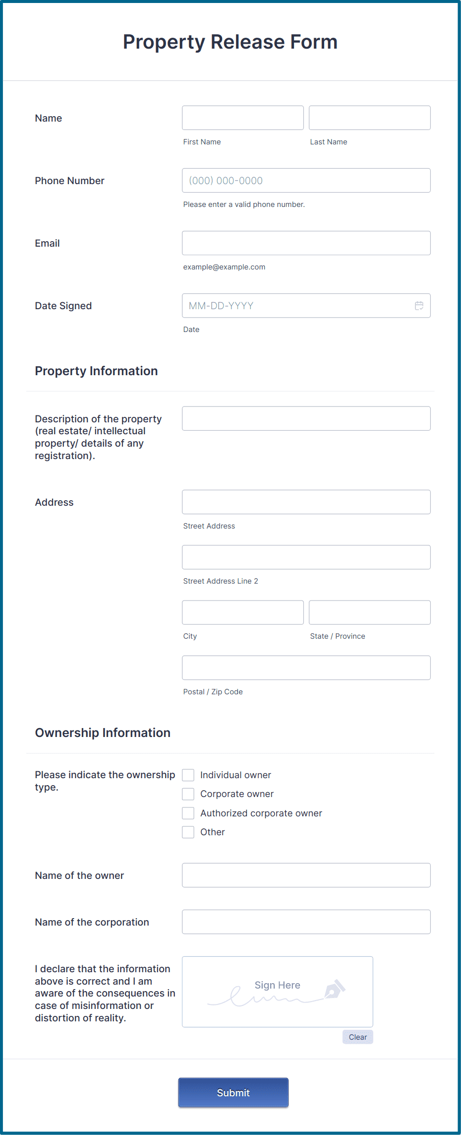 Property Release Form Template | Jotform