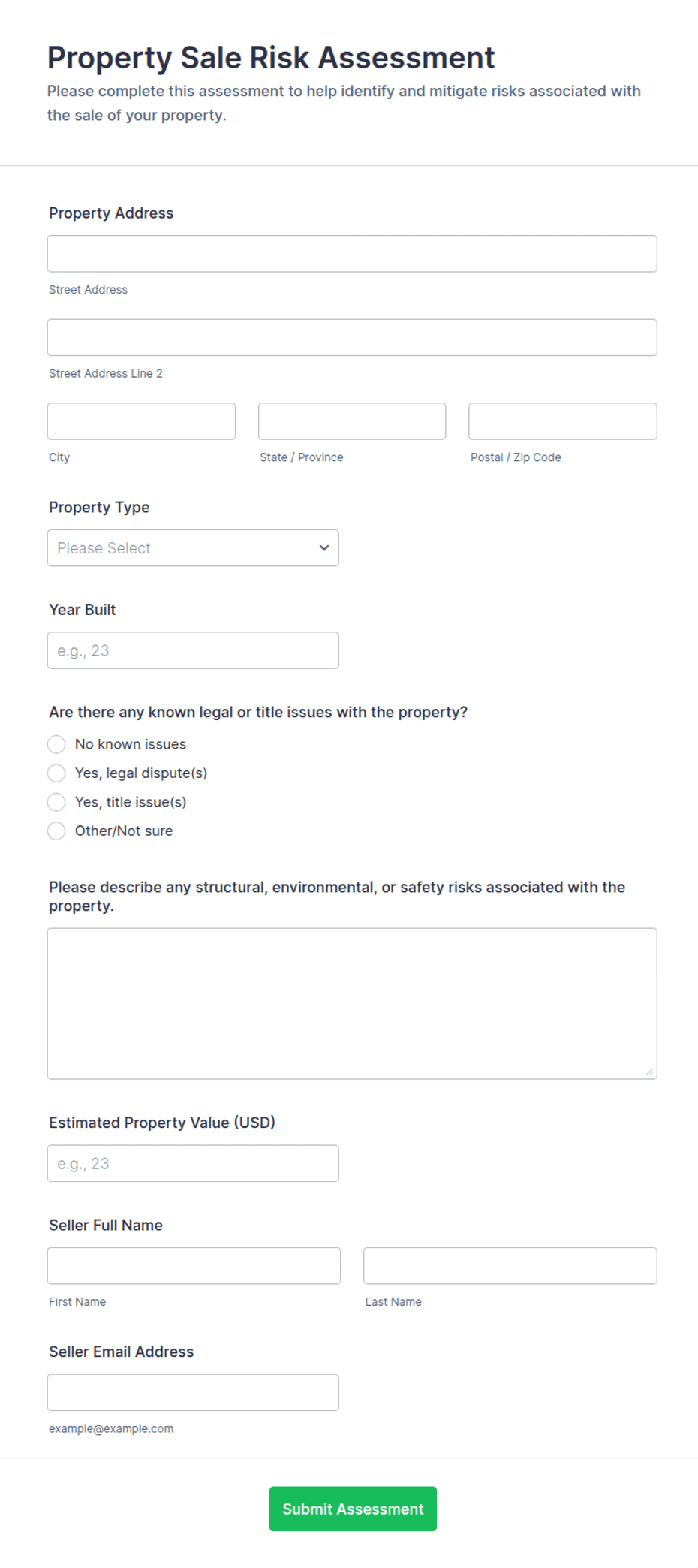 Property Sale Risk Assessment Form Template | Jotform
