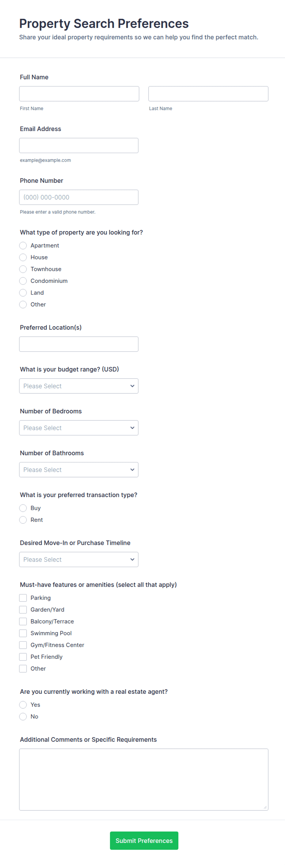 Property Search Preferences Form Template | Jotform