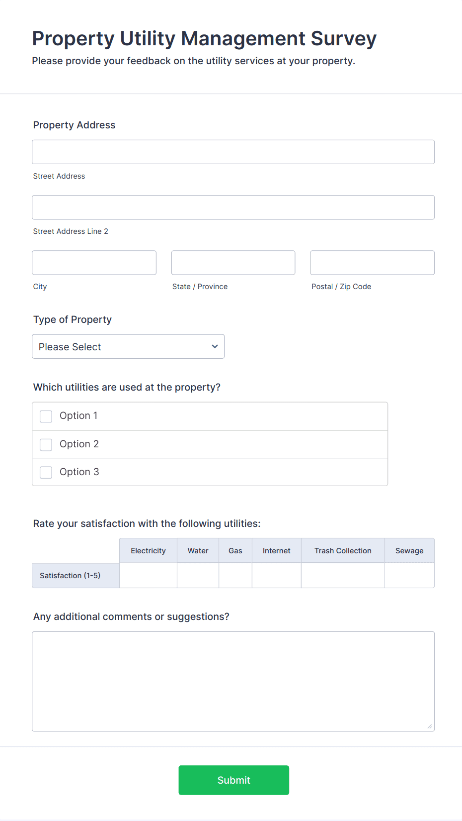 Property Utility Management Survey Form Template | Jotform