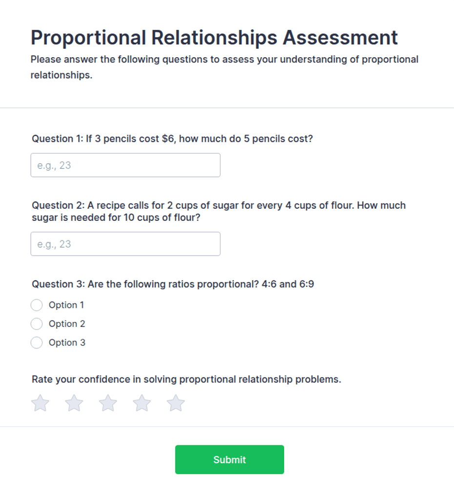 Proportional Relationships Assessment Form Template | Jotform