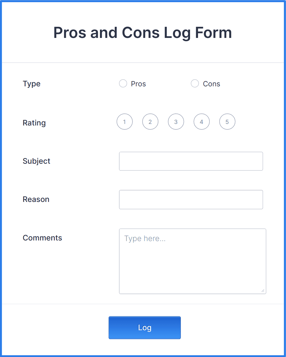 Pros and Cons Log Form Template | Jotform