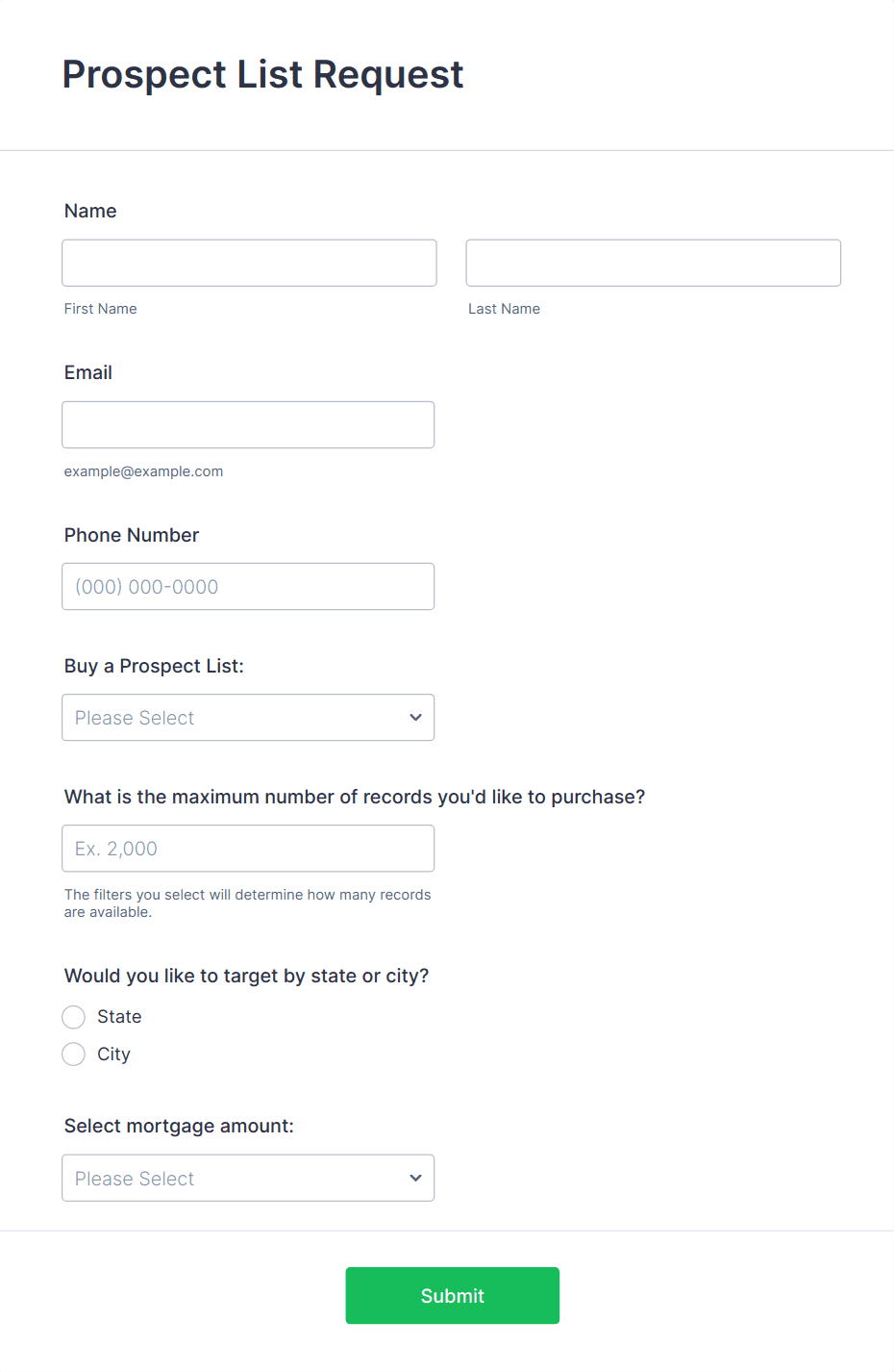 Prospect List Request Form Template | Jotform