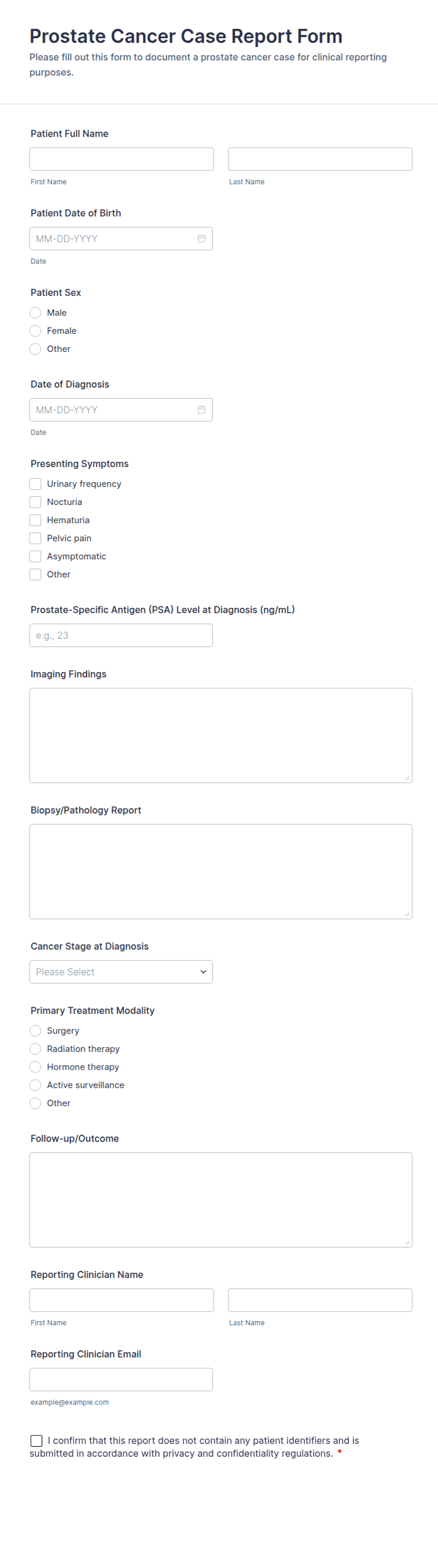 Prostate Cancer Case Report Form Template | Jotform