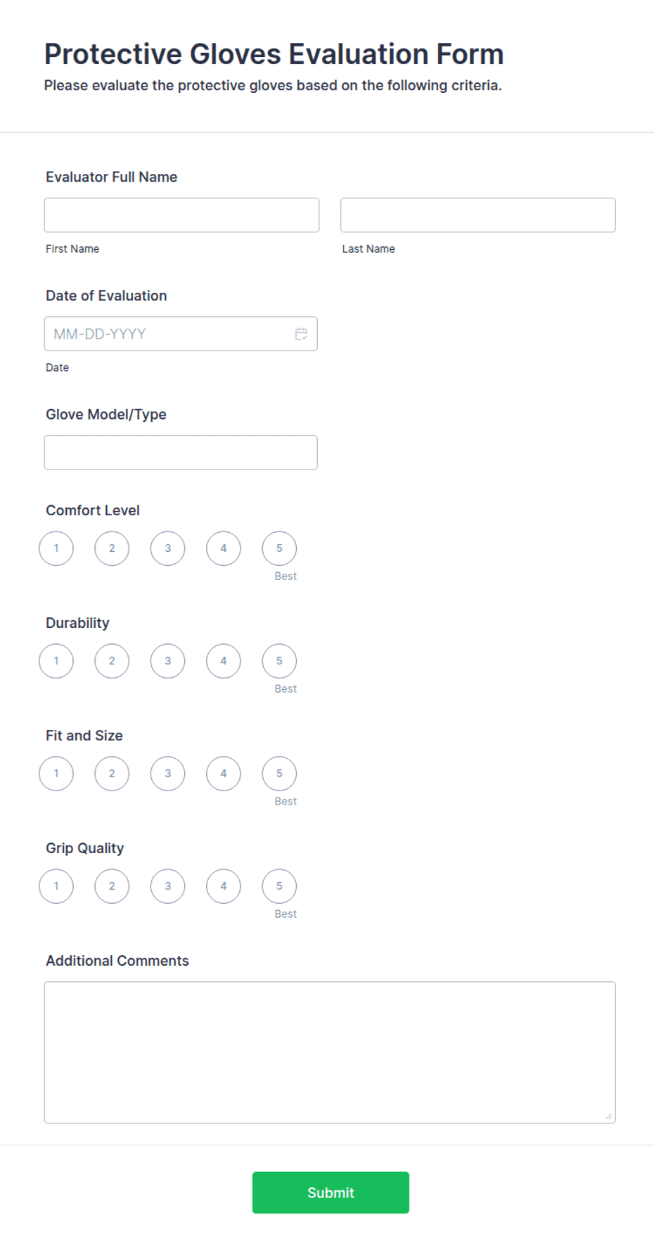 Protective Gloves Evaluation Form Template | Jotform