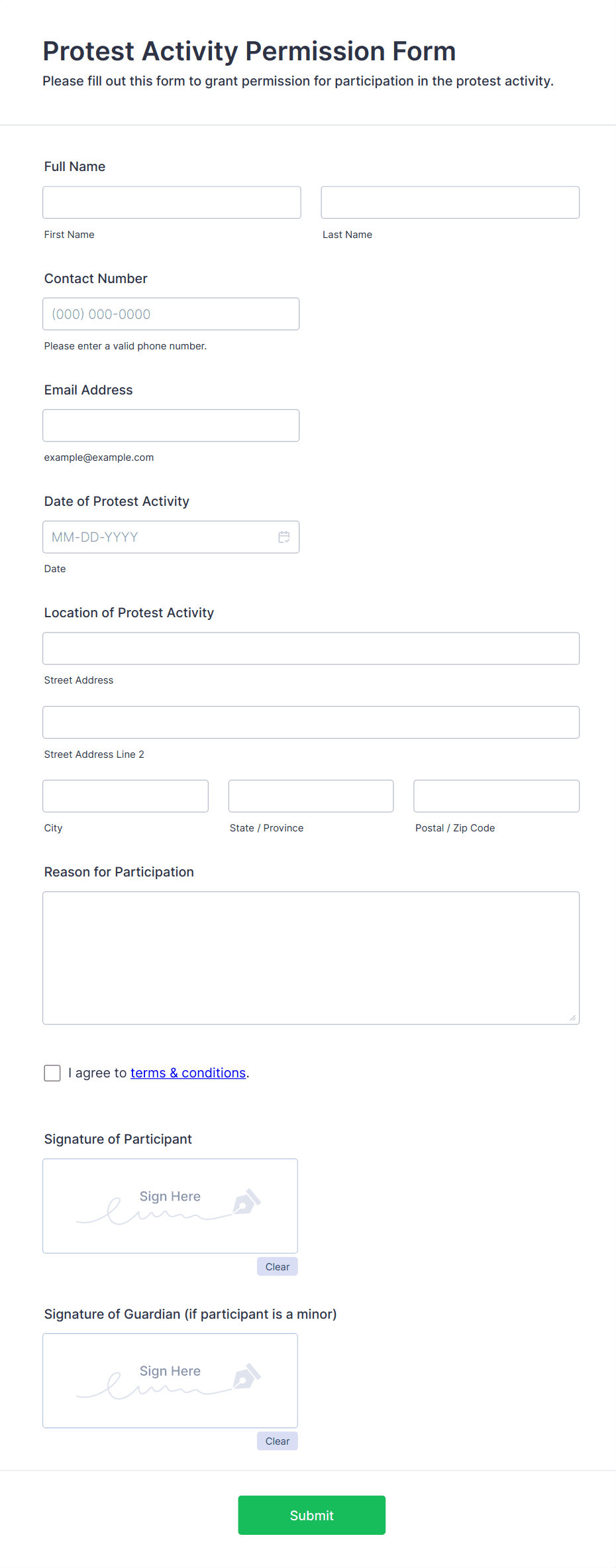 Protest Activity Permission Form Template | Jotform