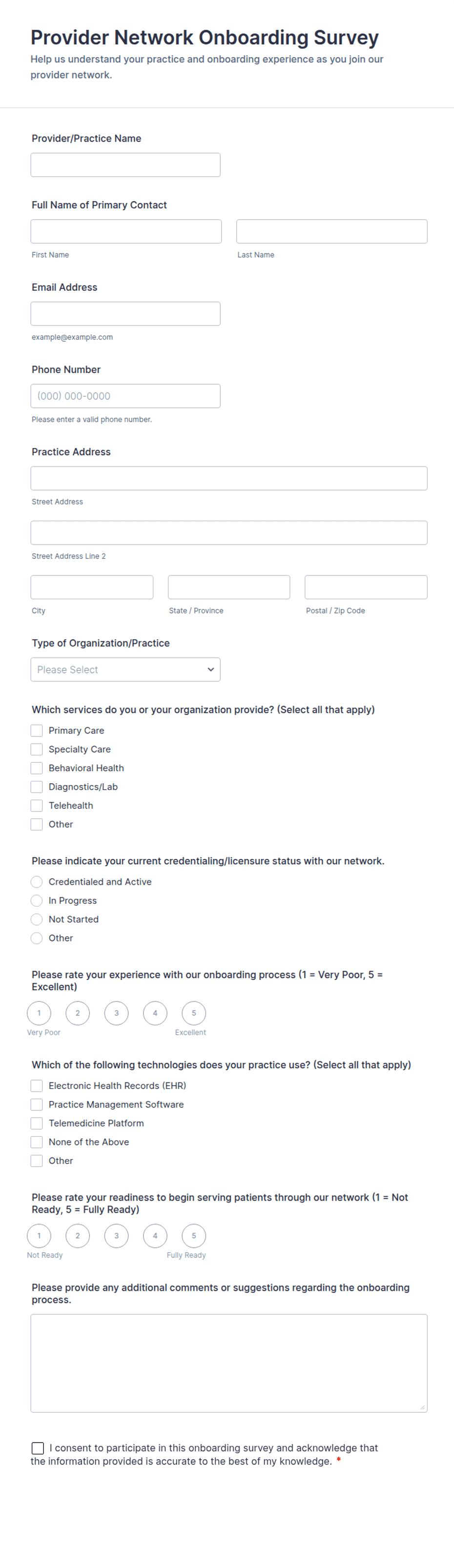 Provider Network Onboarding Survey Form Template | Jotform