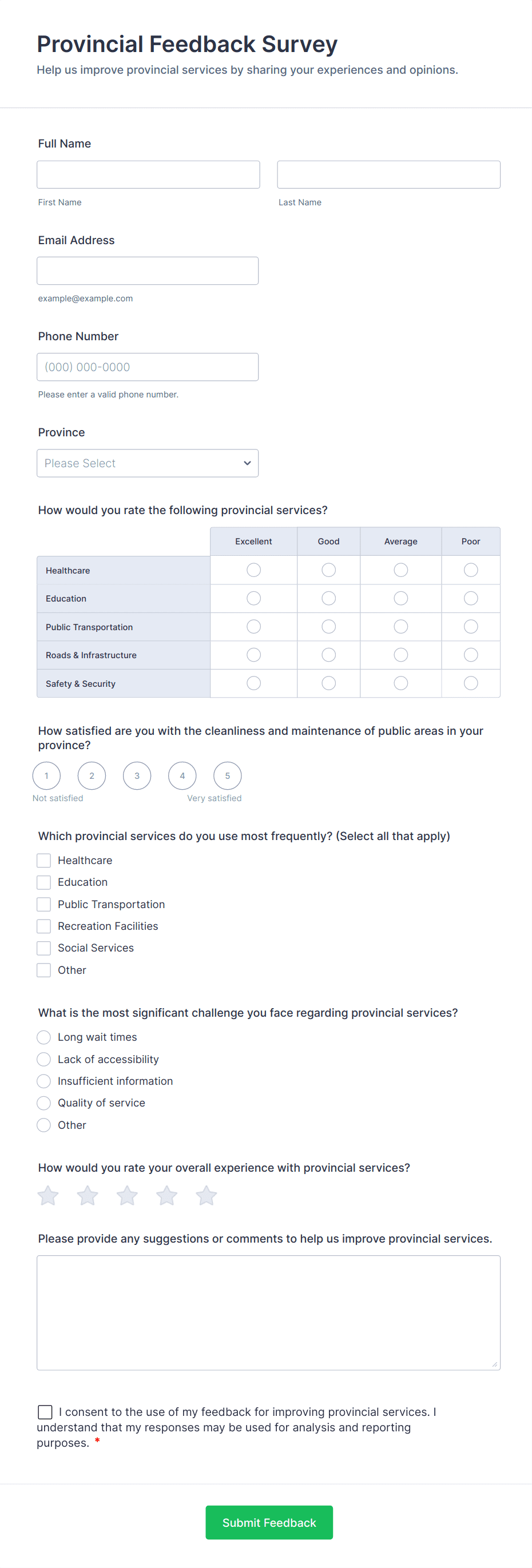 Provincial Feedback Survey Form Template | Jotform