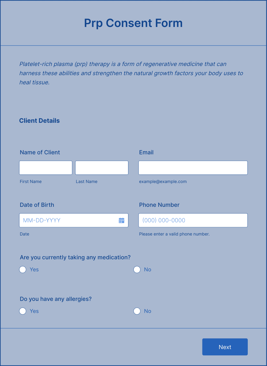 PRP Consent Form Template | Jotform