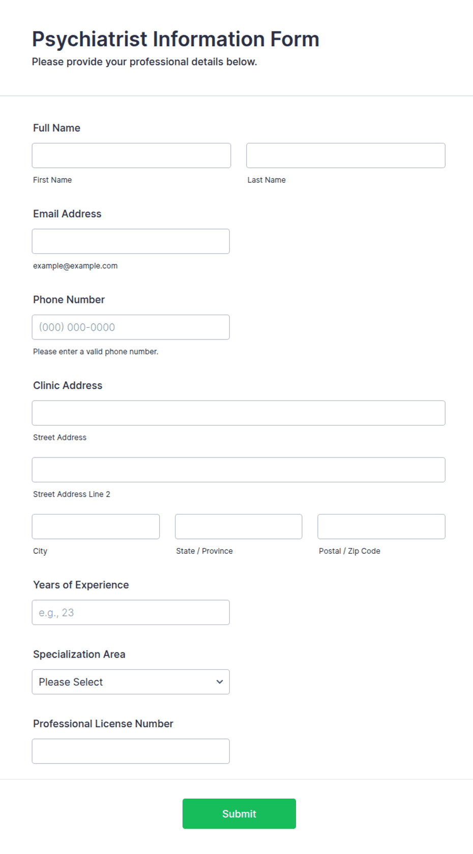 Psychiatrist Information Form Template | Jotform