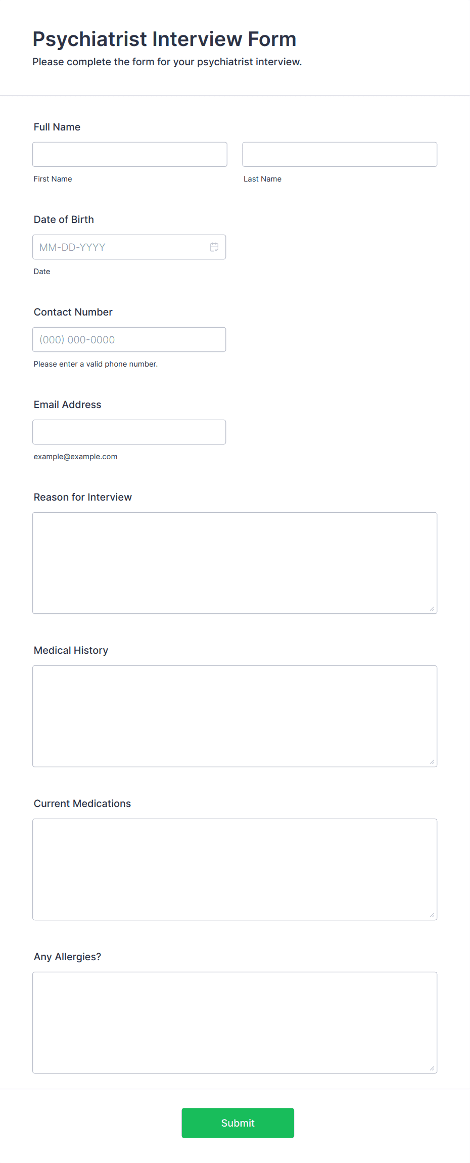 Psychiatrist Interview Form Template | Jotform