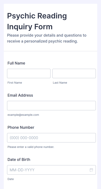 Psychic Reading Inquiry Form Template | Jotform