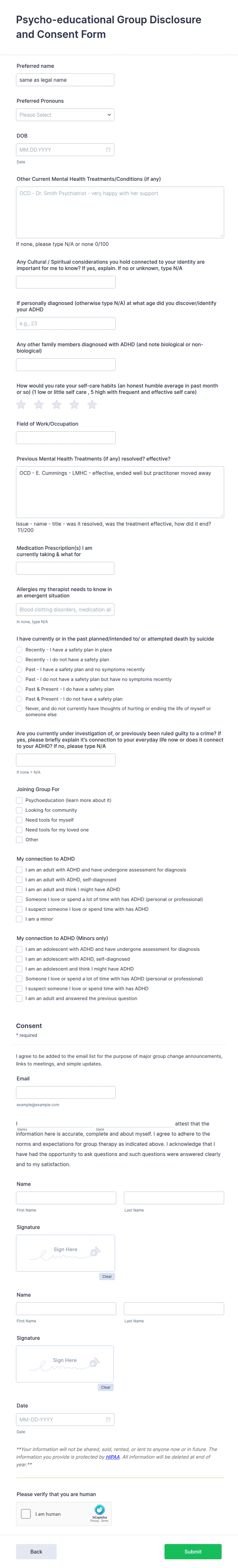 Psychoeducational Group Disclosure and Consent Form Template | Jotform