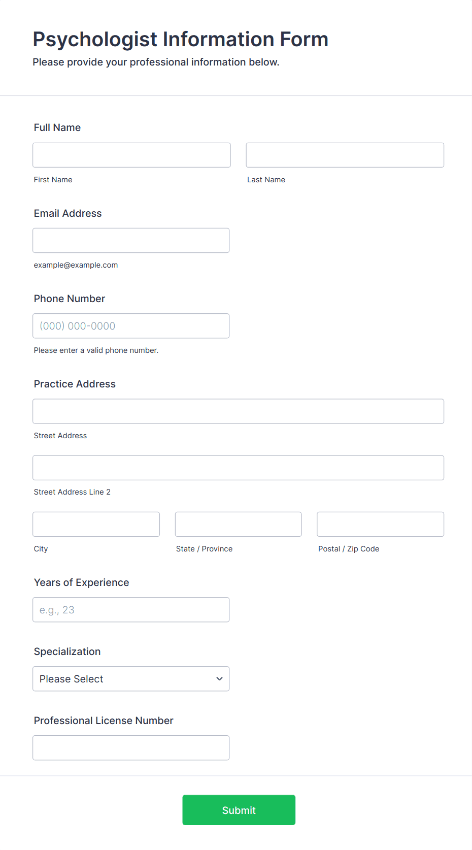 Psychologist Information Form Template | Jotform