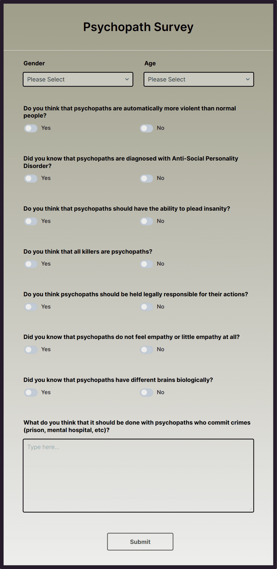 Psychopath Survey Form Template | Jotform