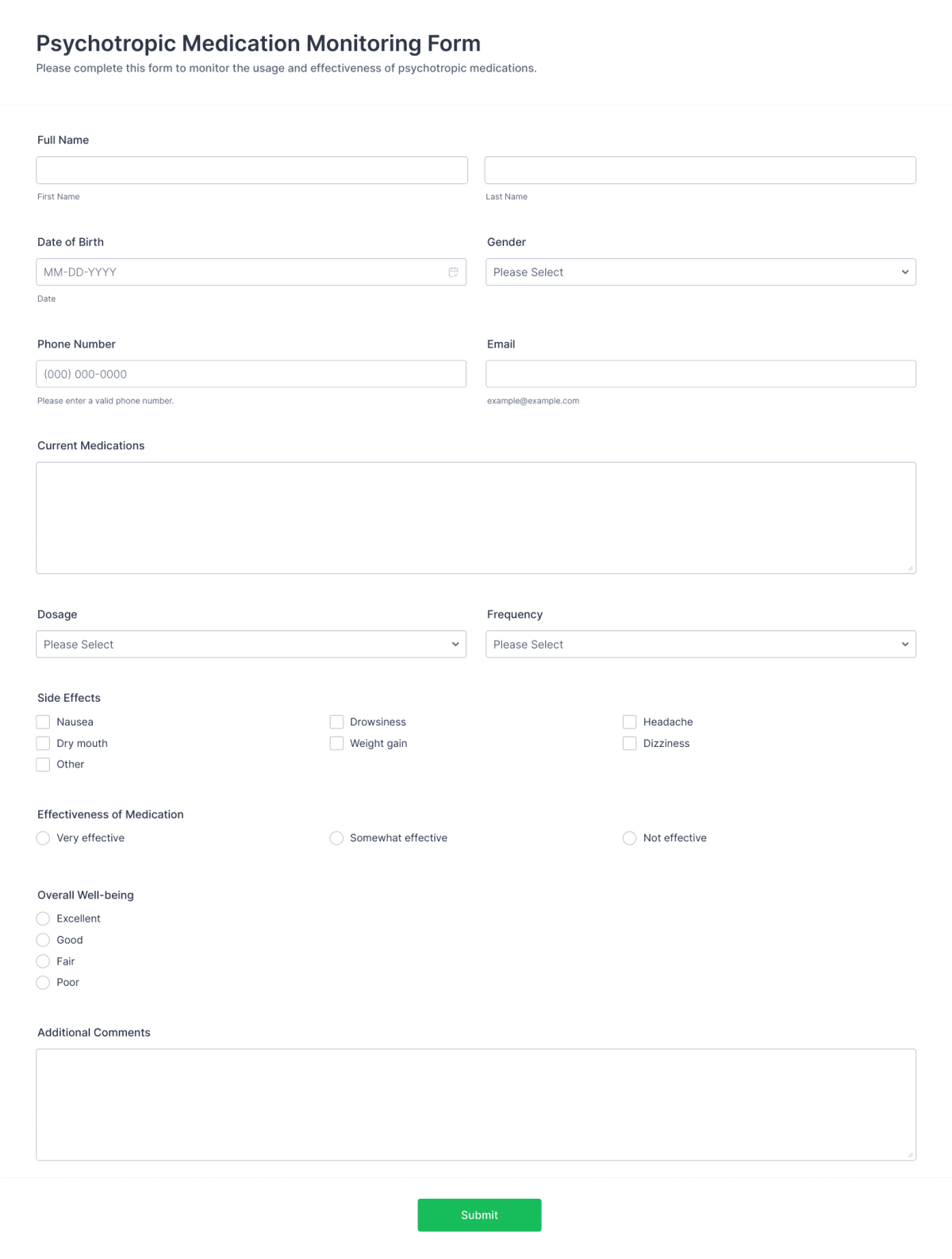 Psychotropic Medication Monitoring Form Template | Jotform