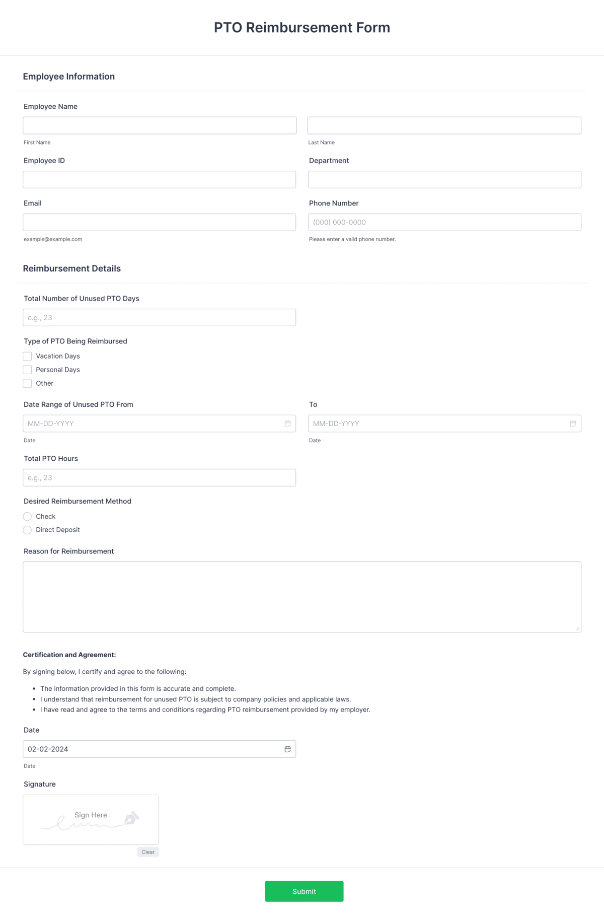 PTO Reimbursement Form Template | Jotform