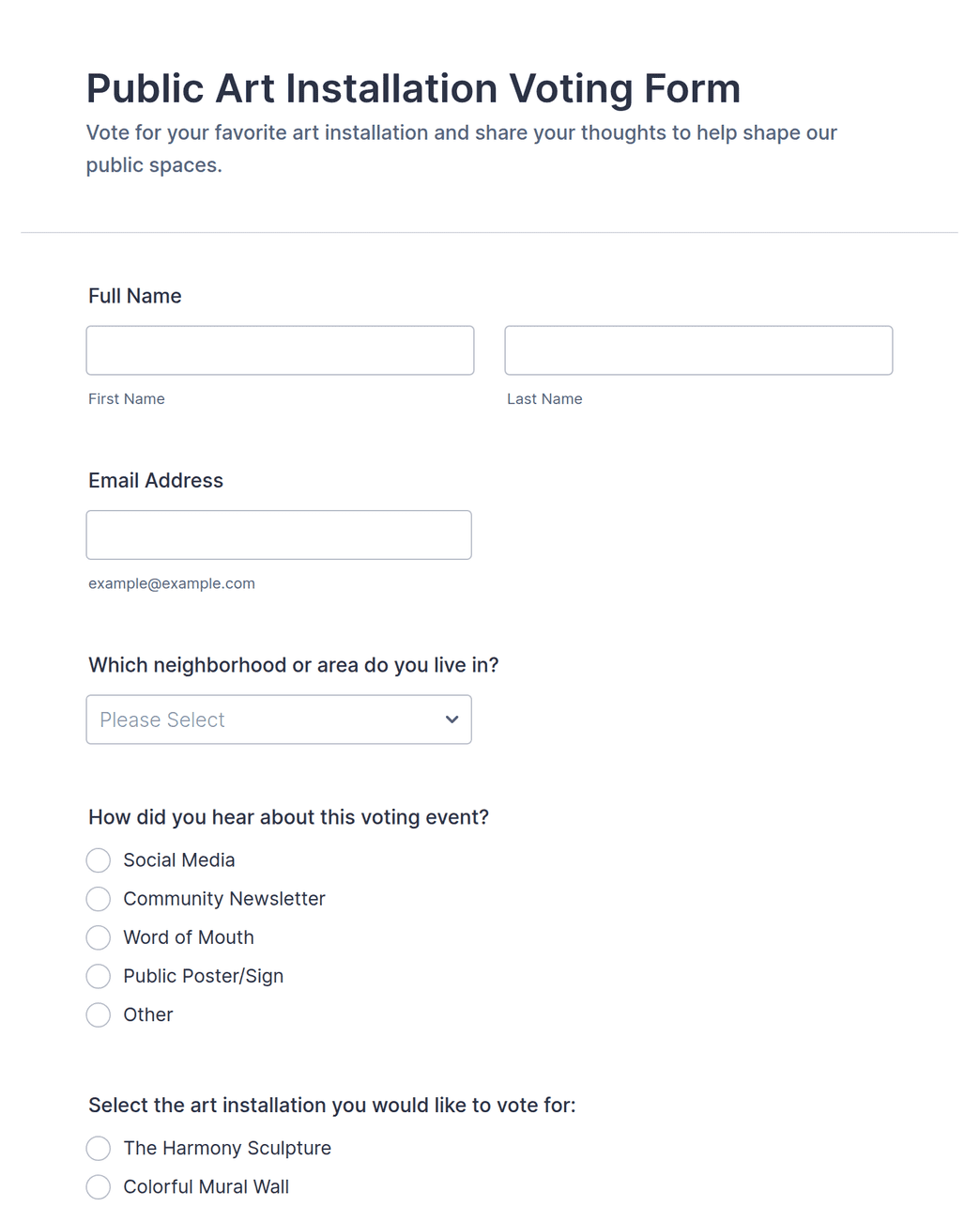 Public Art Installation Voting Form Template | Jotform