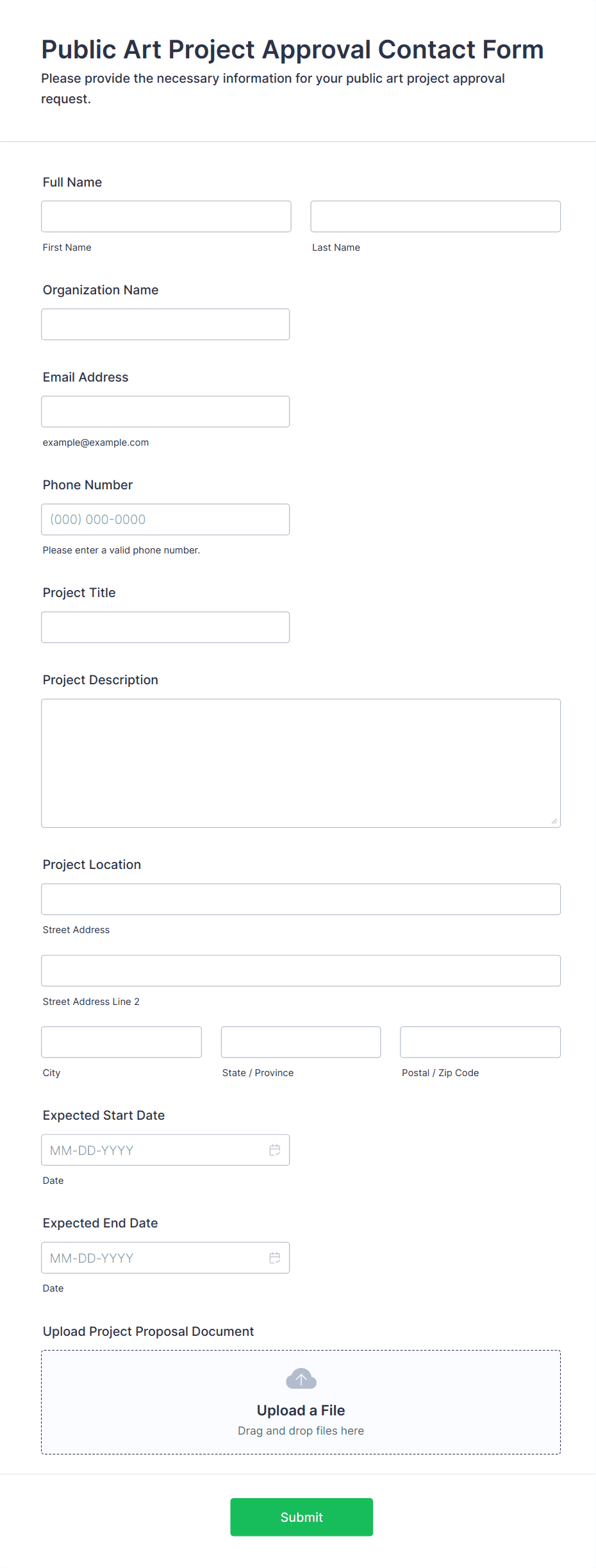 Public Art Project Approval Contact Form Template | Jotform
