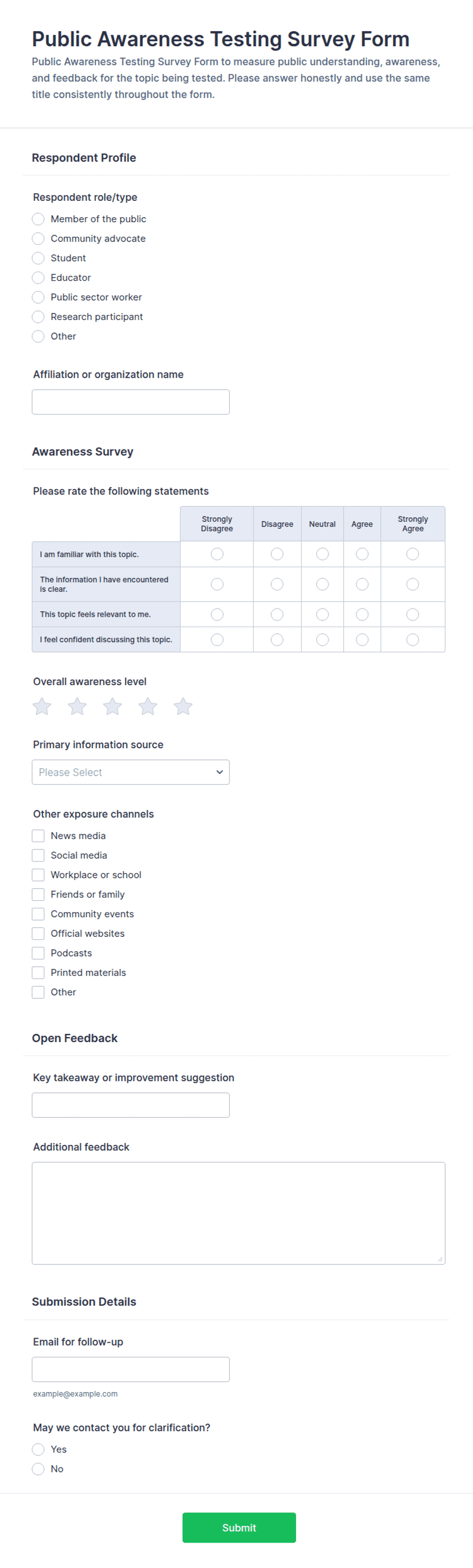 Public Awareness Testing Survey Form Template | Jotform