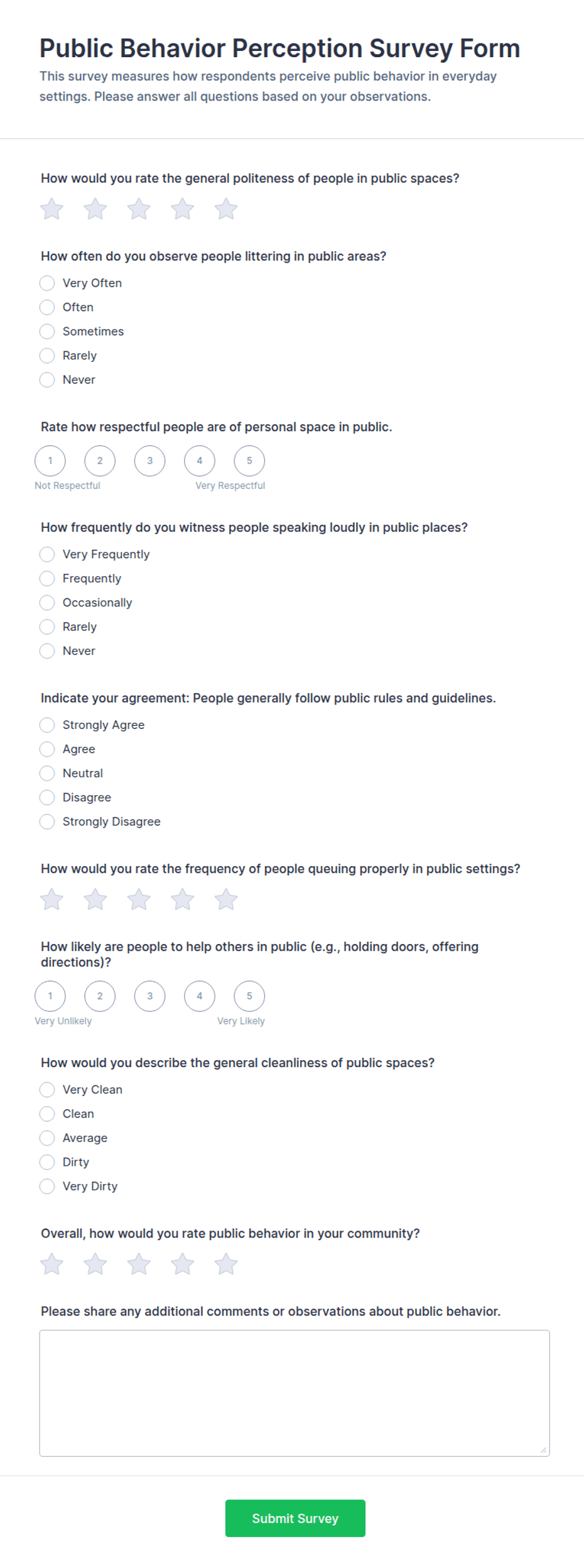 Public Behavior Perception Survey Form Template | Jotform