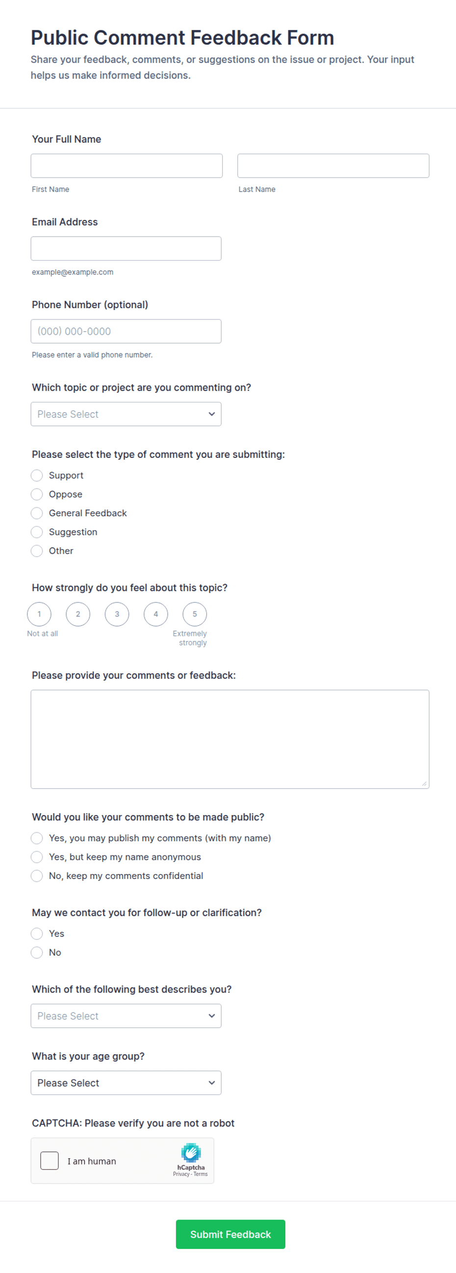Public Comment Feedback Form Template | Jotform