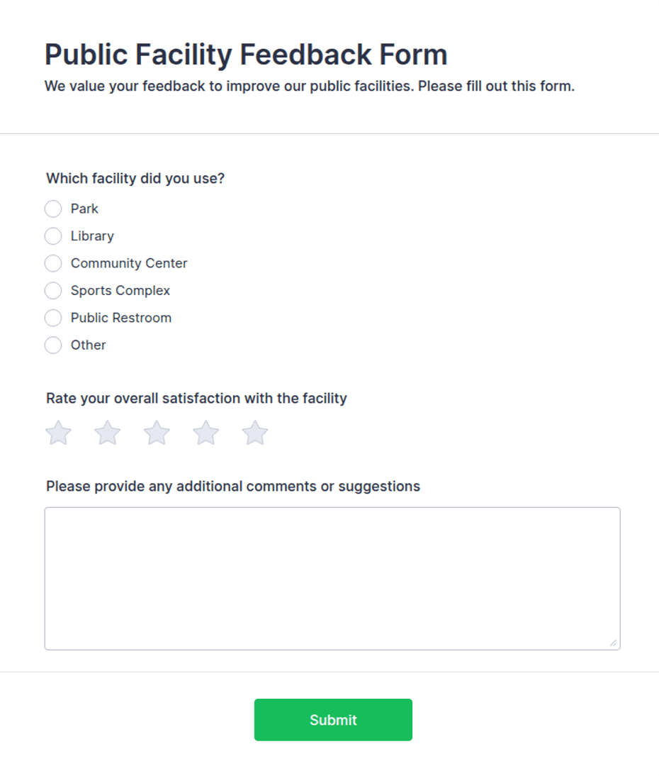 Public Facility Feedback Form Template | Jotform
