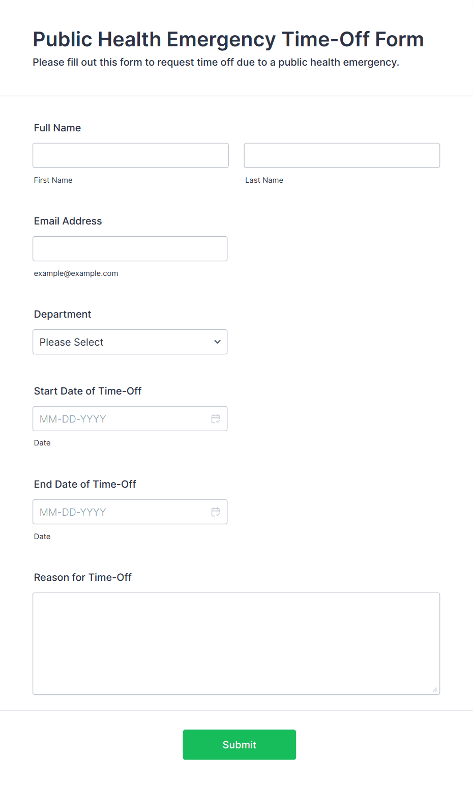 Public Health Emergency Time-Off Form Template | Jotform