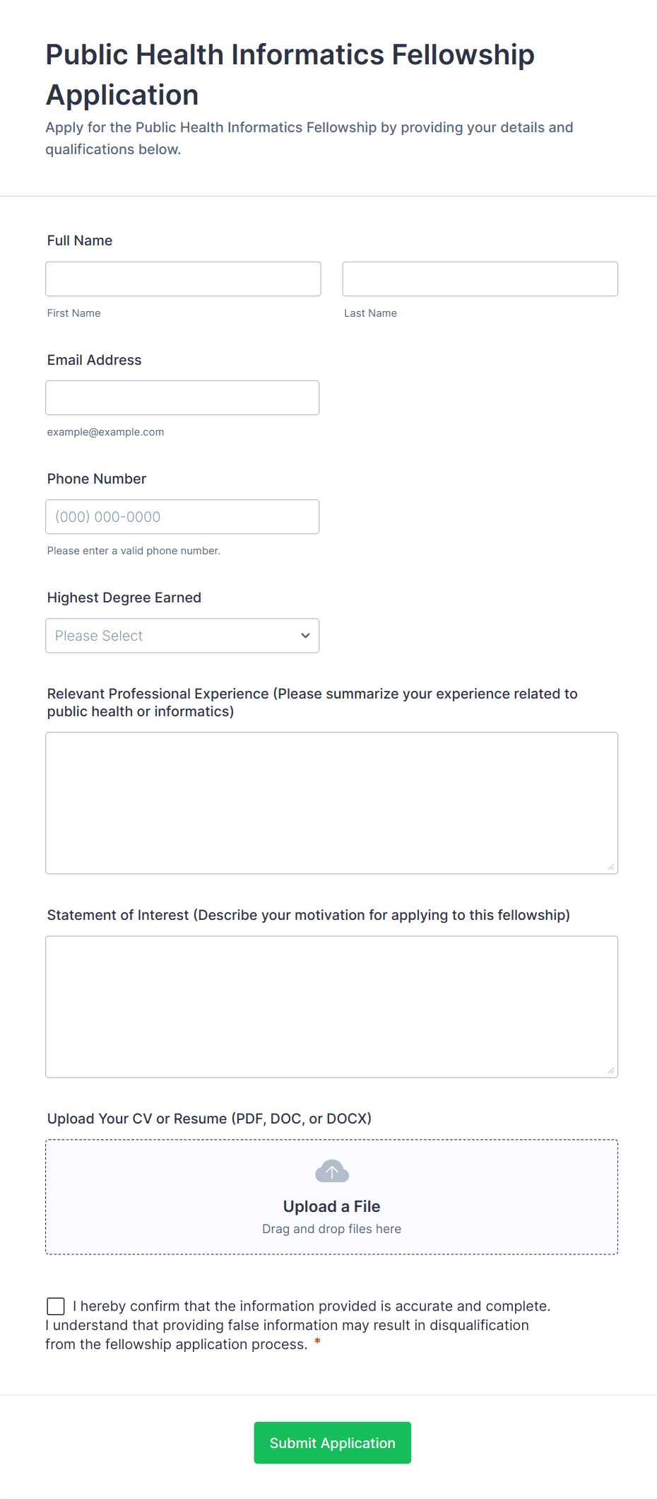 Public Health Informatics Fellowship Application Form Template | Jotform