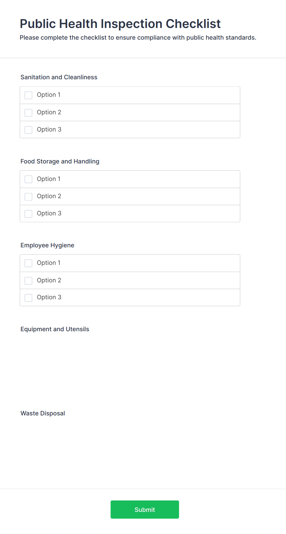 Public Health Inspection Checklist Form Template | Jotform
