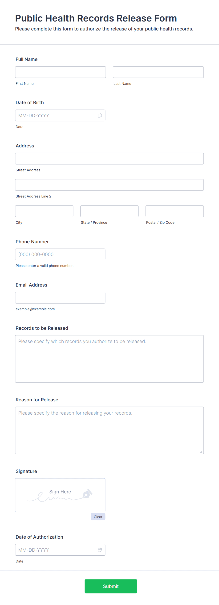 Public Health Records Release Form Template | Jotform