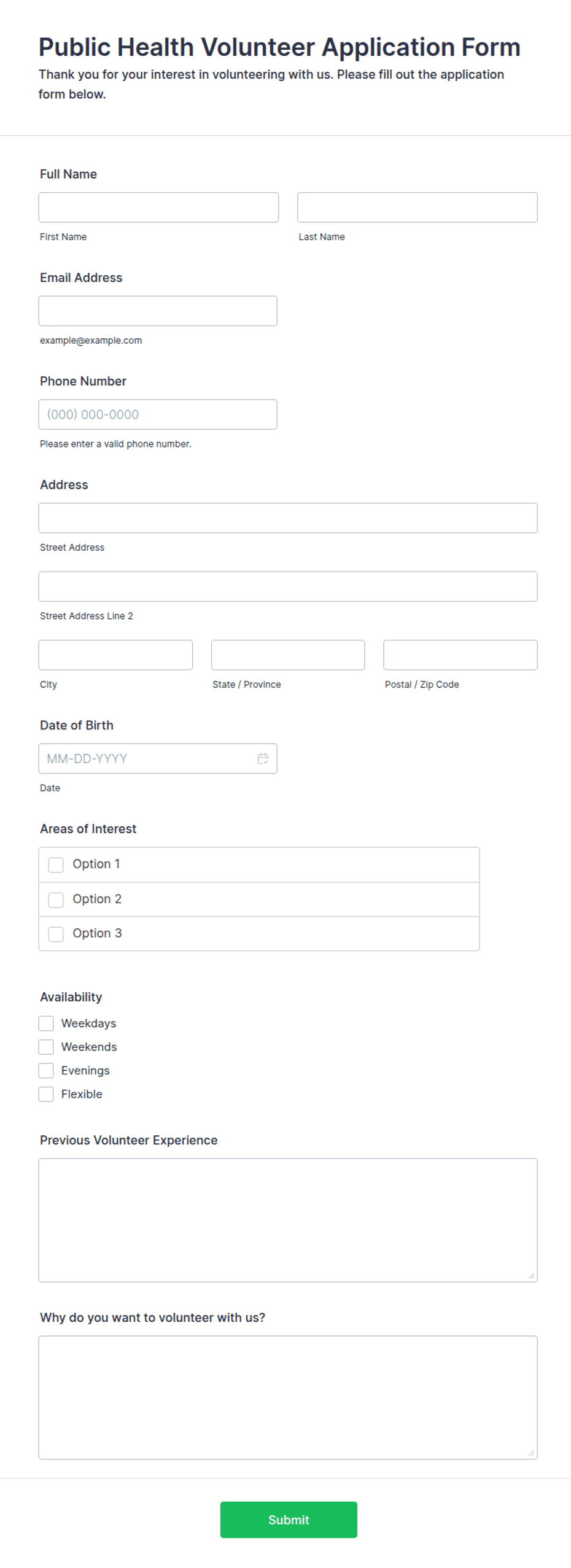 Public Health Volunteer Application Form Template | Jotform