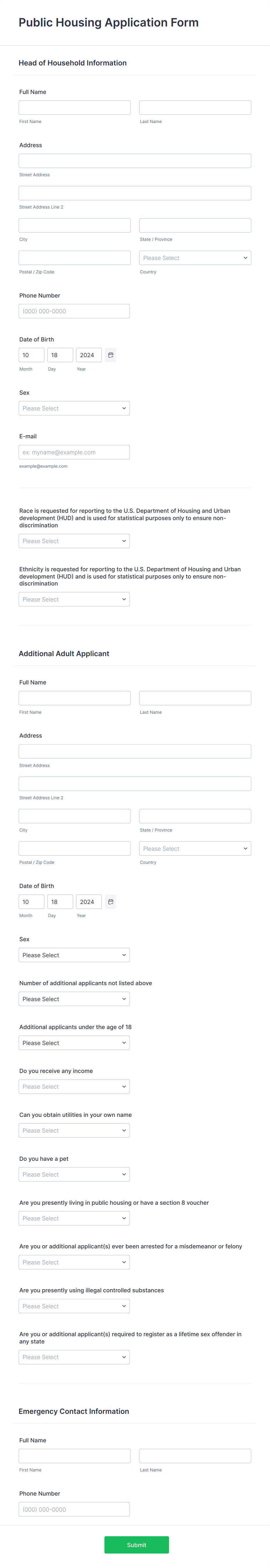 Public Housing Application Form Template | Jotform