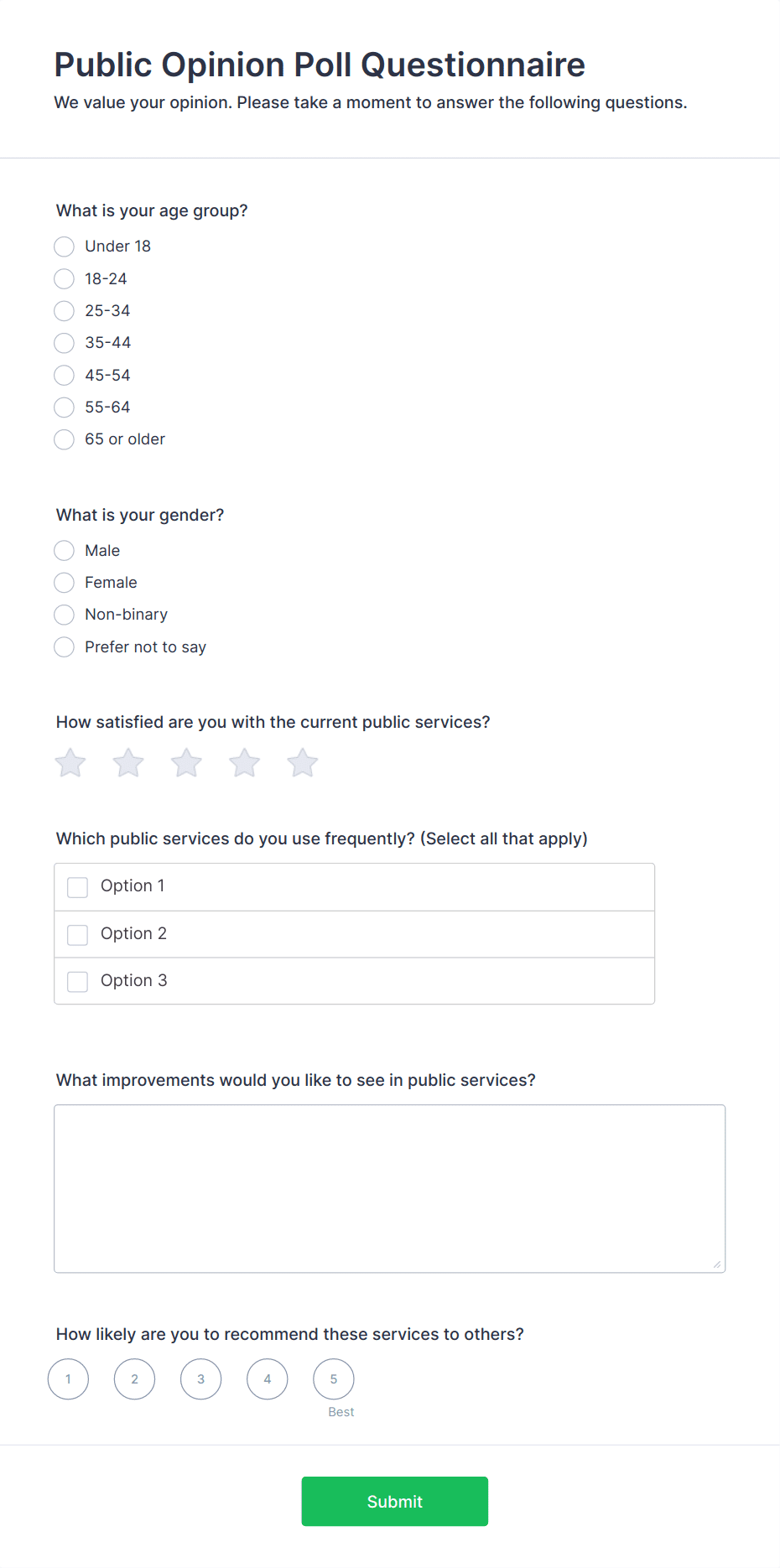 Public Opinion Poll Questionnaire Form Template | Jotform