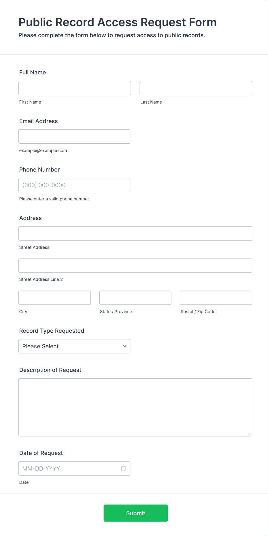 Public Record Access Request Form Template | Jotform
