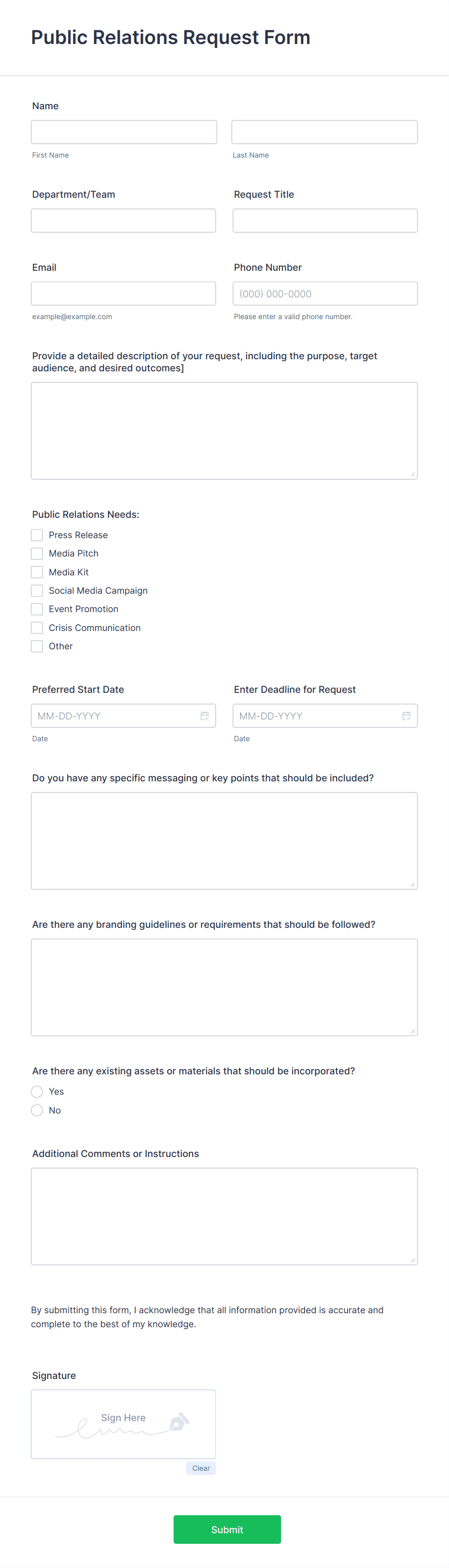 Public Relations Request Form Template | Jotform