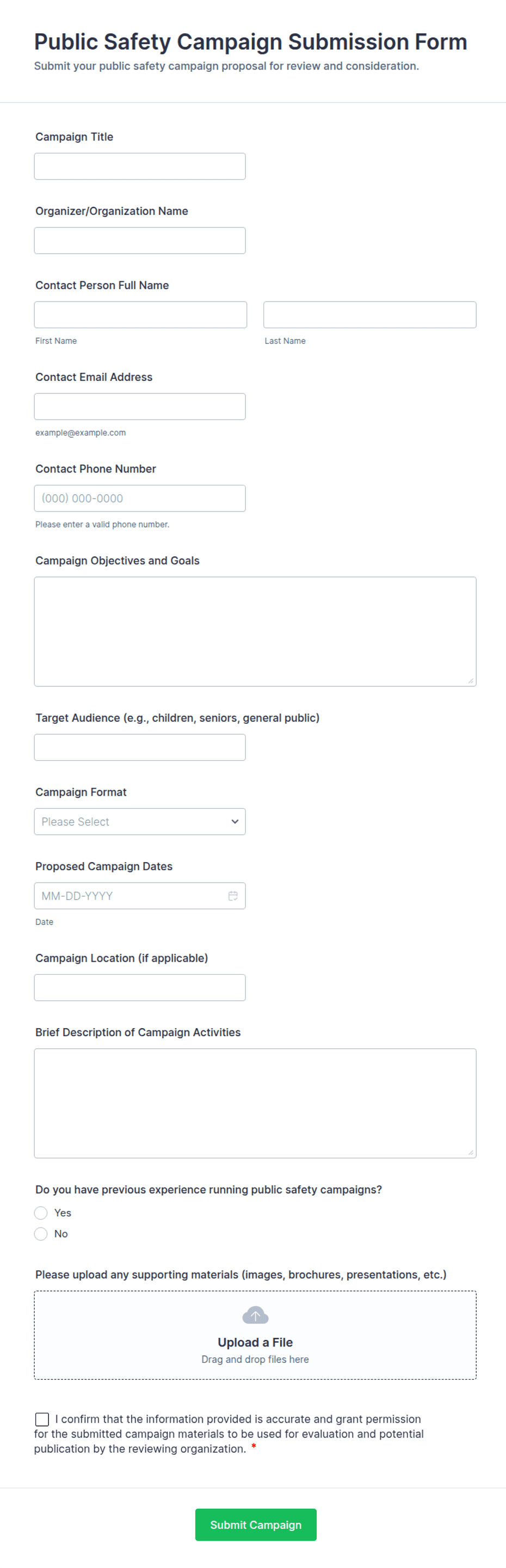 Public Safety Campaign Submission Form Template | Jotform