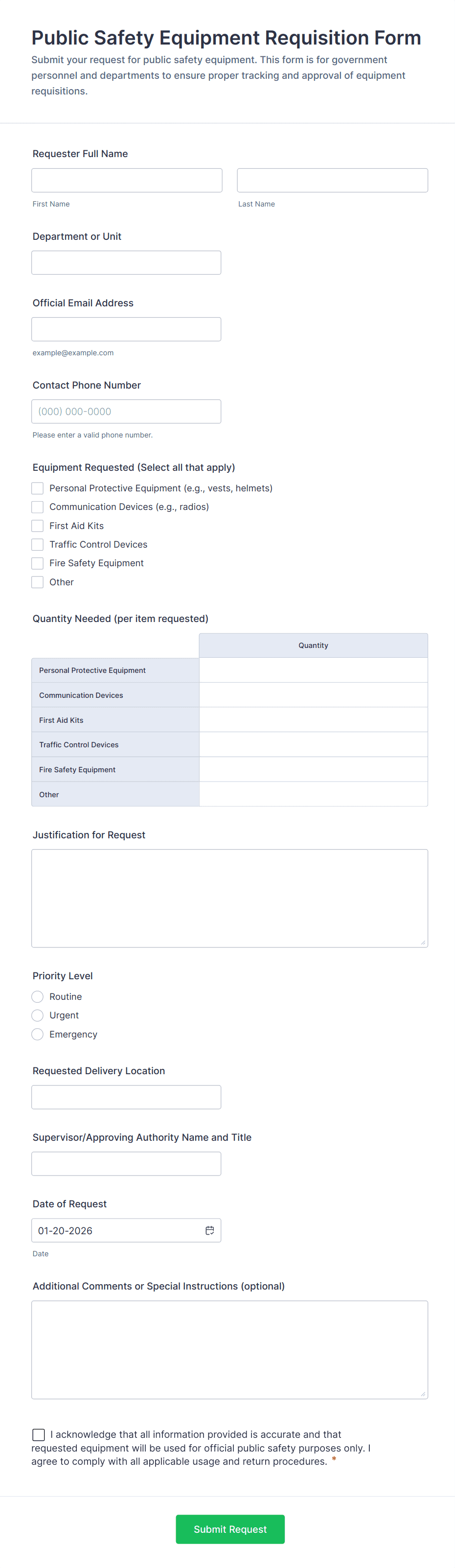 Public Safety Equipment Requisition Form Template | Jotform