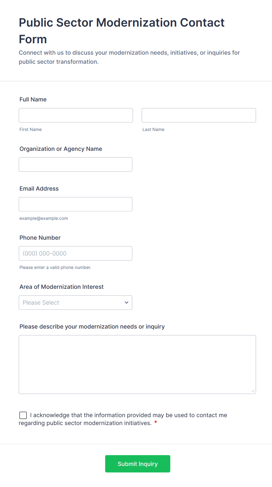 Public Sector Modernization Contact Form Template | Jotform