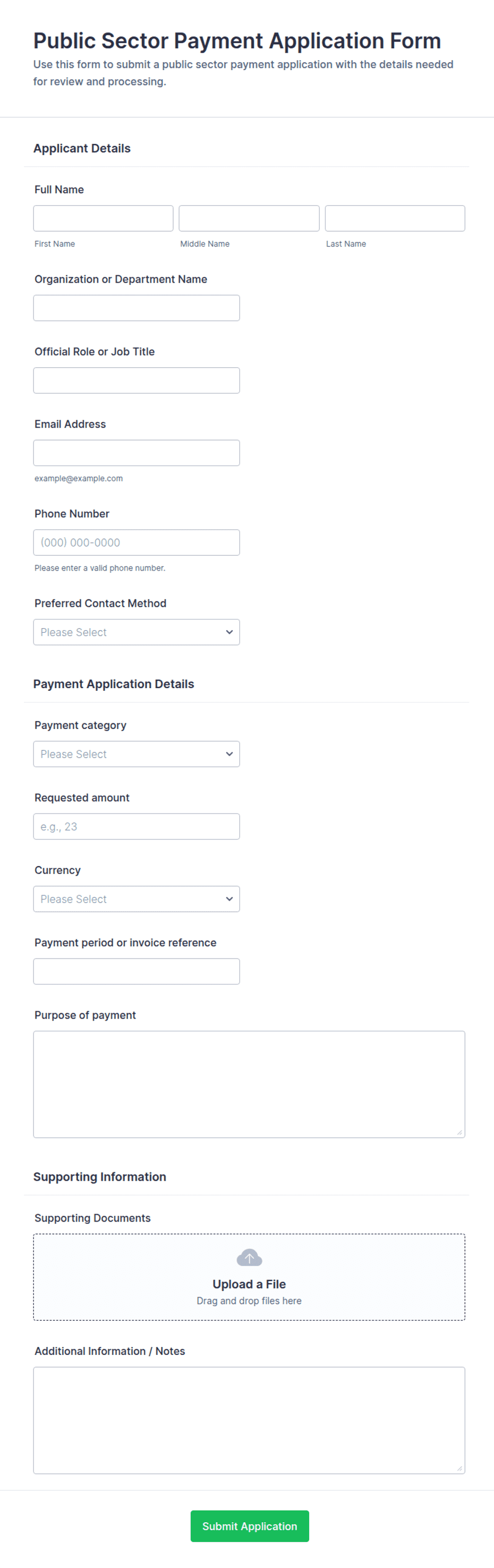 Public Sector Payment Application Form Template | Jotform