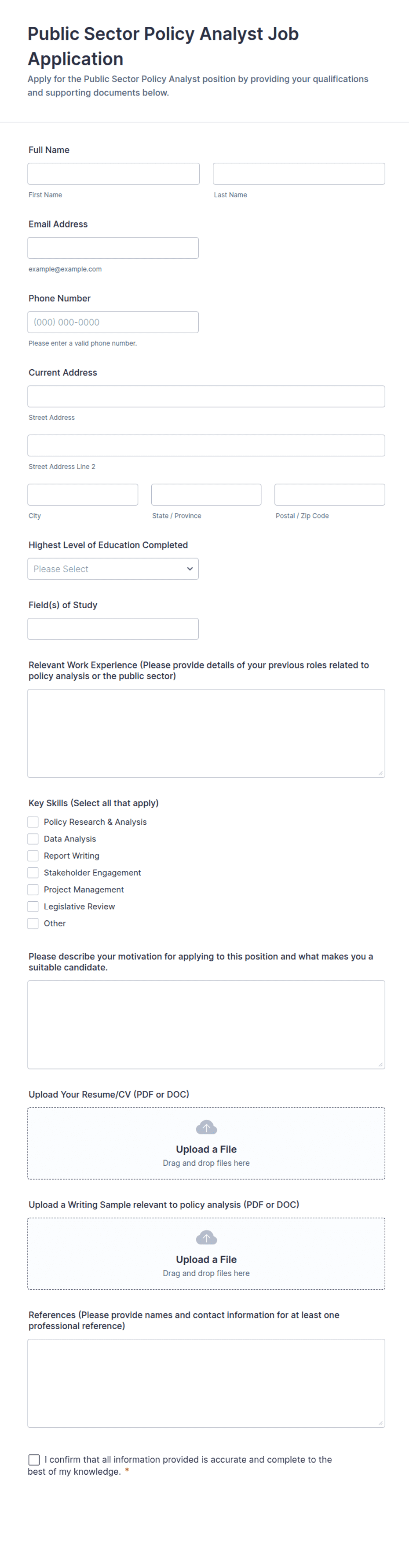 Public Sector Policy Analyst Job Application Form Template | Jotform