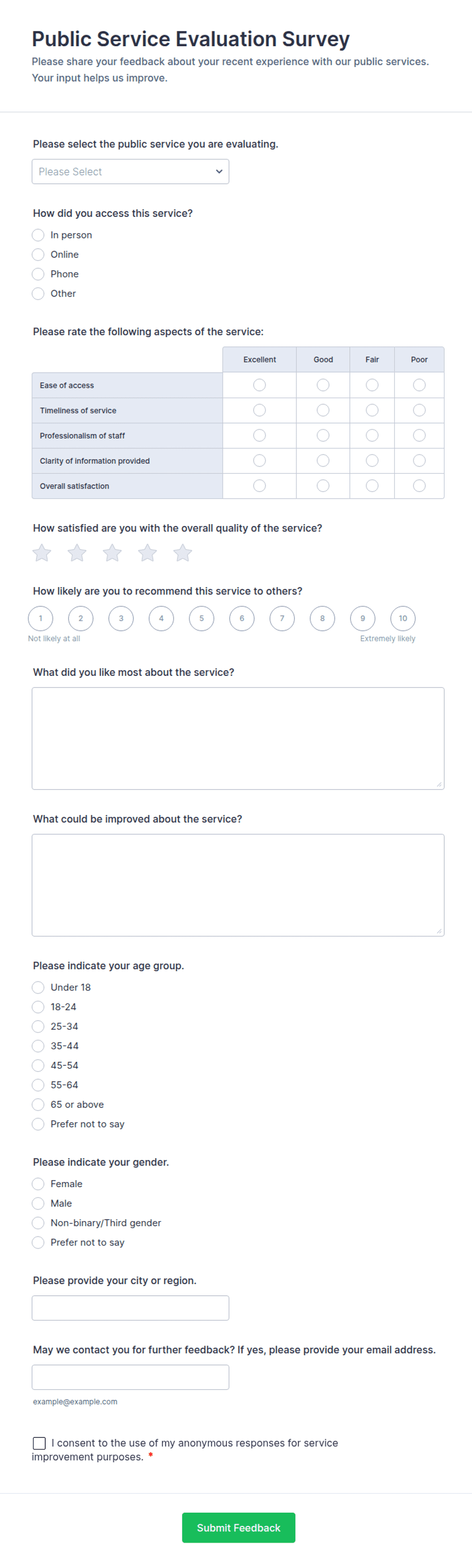 Public Service Evaluation Survey Form Template | Jotform
