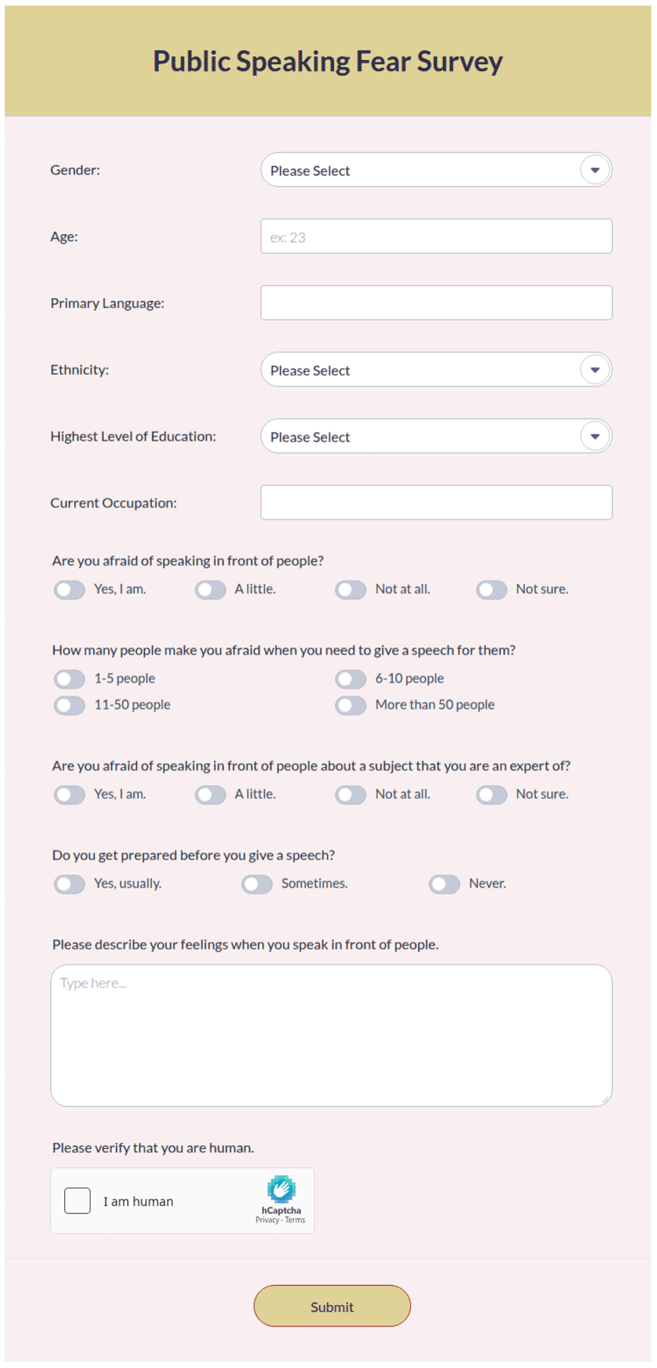 Public Speaking Fear Survey Form Template | Jotform